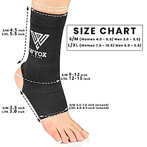 WYOX Ankle Wraps Support Boxing Gear for Men Women Muay Thai Ankle Support Kickboxing Wraps Gym Ankle Support (Pair) (Black, L/XL (Women 7.0-10.5/ Men 6.0-9.5))