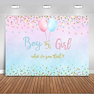 Mocsicka Boy or Girl Gender Reveal Decoration, Blue or Pink Dots Balloon Party Backdrop, Gender Reveal Banner Supplies (5x3ft (60x36 inch))