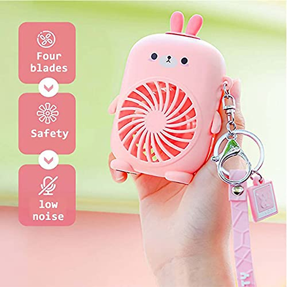 Keychain Mini Fan, Rechargeable Personal Fan, Summer Creative USB Charging Portable Silent Keychain Mini Fan, 500Mah, Handheld for Travel, Walking, Hiking (B)