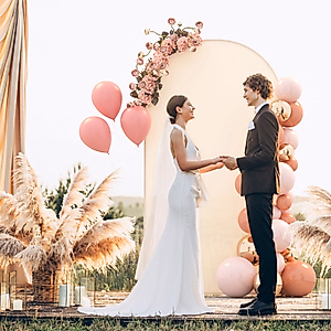 CANKOO 6.6FT Wedding Arch Backdrop Cover, Spandex Fitted Arch Cover for Round Top Chiara Backdrop Stand, Arch Backdrop Stand Cover for Birthday Party Decoration (Beige)