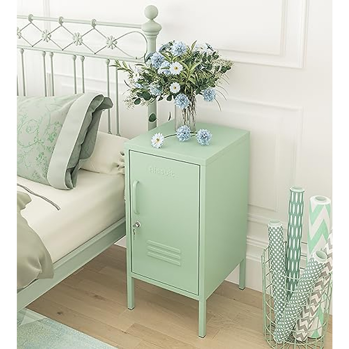 Aiasuit 2 Tiers Locker Safe Lockable Coffee Table Metal Locker Bedside Cabinet Children's Bedside Cabinet Green Size: 27.55”H x 13.78”W x 14.96”D