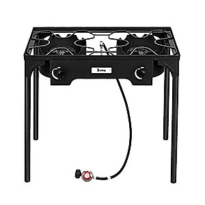 Outdoor Camp Stove High Pressure Propane Gas Cooker Portable Cast Iron Patio Cooking Burner (Double Burner 150000-BTU)