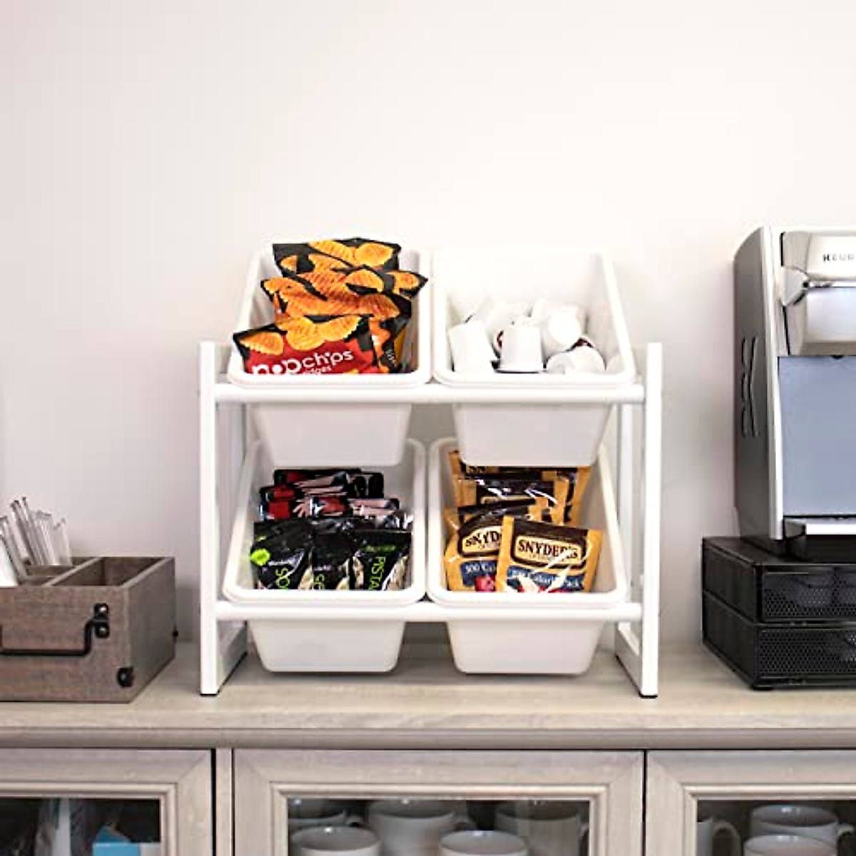 Humble Crew Compact 4 Bin Organizer with Metal Frame, White