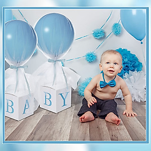 Wettarn 4 Set 24'' Tulle Tutu Balloon with Candy Cake Dessert Box for Baby Shower Wedding Table Centerpieces Party Decor Balloon White Tulle Cover for Wedding Girl and Boy (Boy)