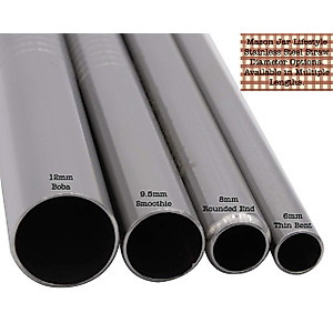 Long Safer Rounded End Stainless Steel Metal Straws for Large Cups, Tall Glasses, or Quart Mason Jars (4 Pack + Cleaning Brush + Bag)