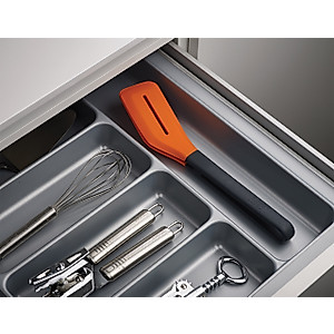 Joseph Joseph Turner Tongs, Ergonomic Silicone Tongs, Locks for compact storage, Dishwasher safe - Grey/Orange