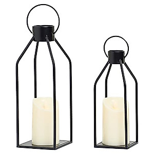 HPC Decor Modern Farmhouse Lantern Decor- Black Metal Candle Lanterns Living Room Decor- Lanterns Decorative w/ Timer Flickering Candles for Home Decor, Indoor, Outdoor, Table, Fireplace Mantle Decor