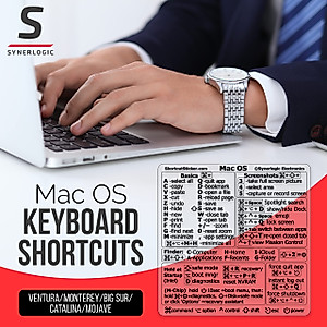 SYNERLOGIC Mac OS (Sonoma/Ventura/Monterey/Etc) Keyboard Shortcuts, M1/M2/M3/Intel No-Residue Clear Vinyl Sticker, Compatible with 13-16-inch MacBook Air and Pro