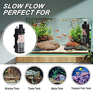 hygger 100 GPH Quiet in Tank Filter with Sponge Bio Balls Airtubing Electric Internal Fish Tank Filter for 10-40 Gallon Aquariums Turtle Tank Venturi Aeration 7W