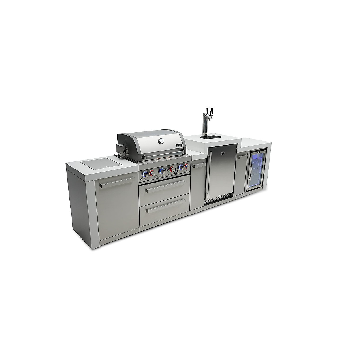 Mont Alpi MAi400-DKEGFC 32-Inch Deluxe 4-Burner 78000 BTU Deluxe Stainless Steel Island Outdoor Kitchen Gas Barbecue Grill w/Wine Cooler Beverage Center Refrigerator & 3 Beer Tap Kegerator Dispenser