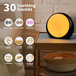 iDealSleep Loudspeakers Brown Noise Sounds White Noise Machine 30 Soothing Sounds 12 Color Night Lights Auto-Off Timer Calming Sleep Machine with Memory Function for Baby Kids Adult for Office Privacy
