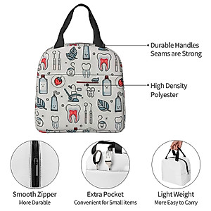 SXIKON Dentist Lunch Bag Dental Hygienist Lunch Box for Women & Men Insulated Picnic Pouch Thermal Cooler Cute Tote Bag for Work Camping Travel, One Size