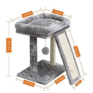 SYANDLVY Small Cat Tree with Scratching Post, Cat Scratching Board for Adults, Cat Post Scratcher for Indoor Cats, 2 Dangling Balls Great for Kittens (Light Grey)