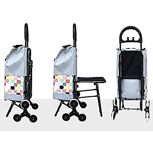 Shopping Trolley on Wheels Multi Function Shopping Cart Trolley Old Age Handcart Stair Climber with Hook Handle Seat Removable Waterproof Canvas Bag Storage Hand Trucks,Black,A ,Shopping Trol