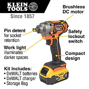 Klein Tools BAT20CW1 1/2-Inch Battery-Operated Impact Wrench Kit, Compact Design for Excellent Control in Tight Spaces