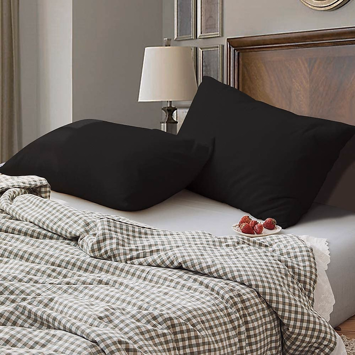 BEDSUM Microfiber Standard Pillowcases Set of 2, Soft Wrinkle Resistant and Easy Care Pillow Cases with Envelope Closure for Kids, 20x26 inches, Black