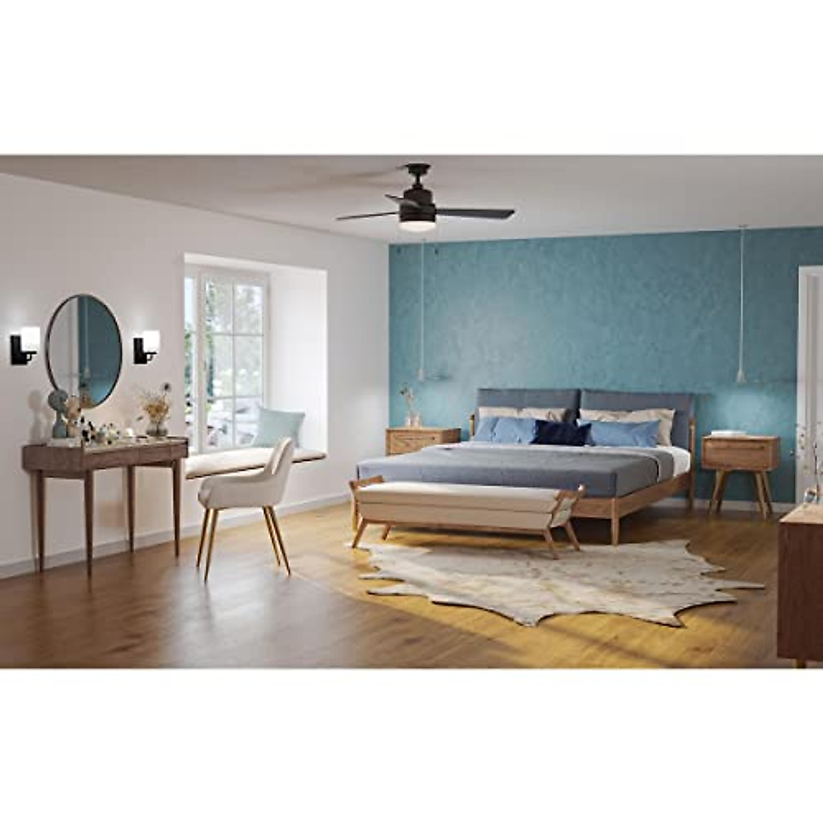 Progress Lighting P250076-31M-WB Trevina V 3-Blade Modern Indoor Ceiling Fan Matte Black with Light Kit and White Opal Shade