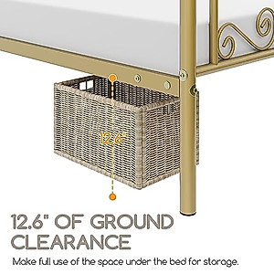 Yaheetech Twin Bed Frames Metal Platform Bed with Headboard and Footboard No Box Spring Needed Easy Assembly,Ground Clearance: 12.6''/Antique Gold/Twin Bed