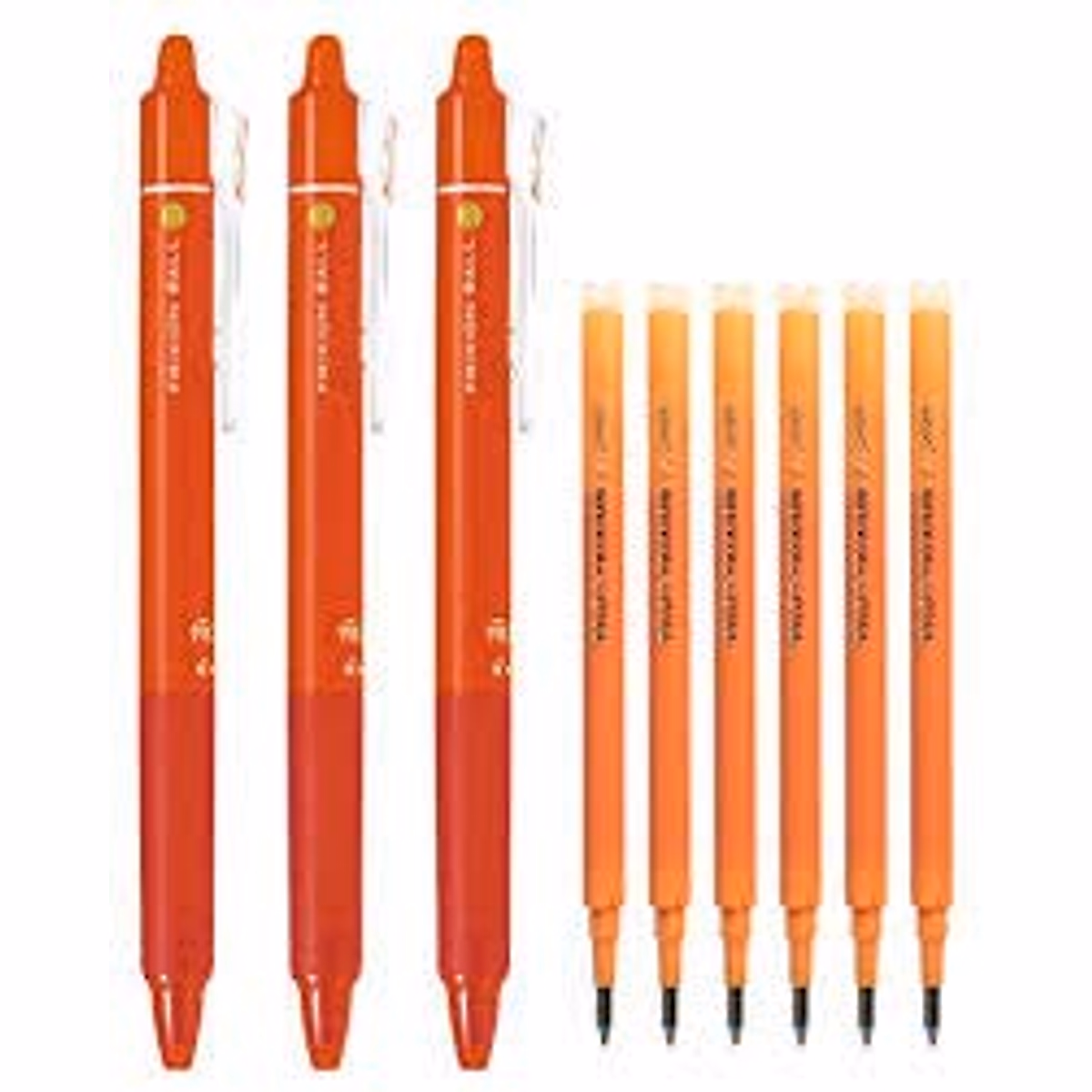 Pilot FriXion Ball Knock Retractable Erasable Gel Ink Pens, Extra Fine Point 0.7mm, Orange Ink, 3 Pens & 6 Refills Value Set