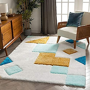 Well Woven San Francisco Teahupo Blue Modern Geometric 3D Textured Thick and Soft Shag 5'3" x 7'3" Area Rug