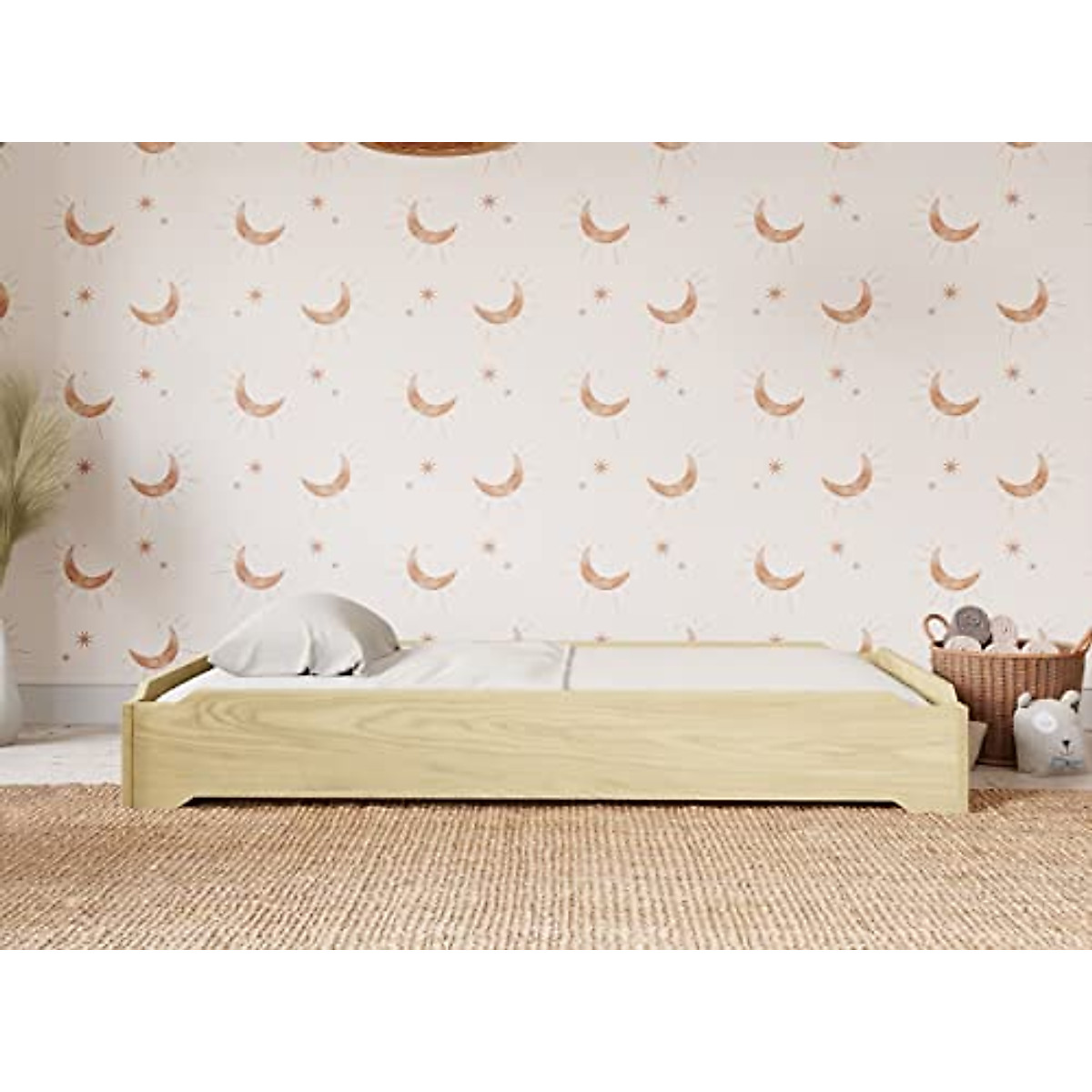 Stackable Bed - Single Bed - Twin Wooden Bed Floorbed Frame Unfinished -Easy to Assemble Solid Pine Wooden Bed Frame