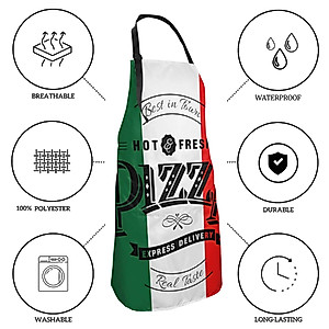 EZYES Pizza Apron, Retro Grunge Italian Flag Kitchen Aprons with Pocket & Adjustable Neck for Chef Cooking Gardening Home Adult Size