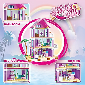 PUSITI Girls Building Blocks House Toys 573 Pieces Seaside Villa Friends Cottage Building Set Beach Villa Educational toys Girls Holiday Cottage Construction Bricks Toys