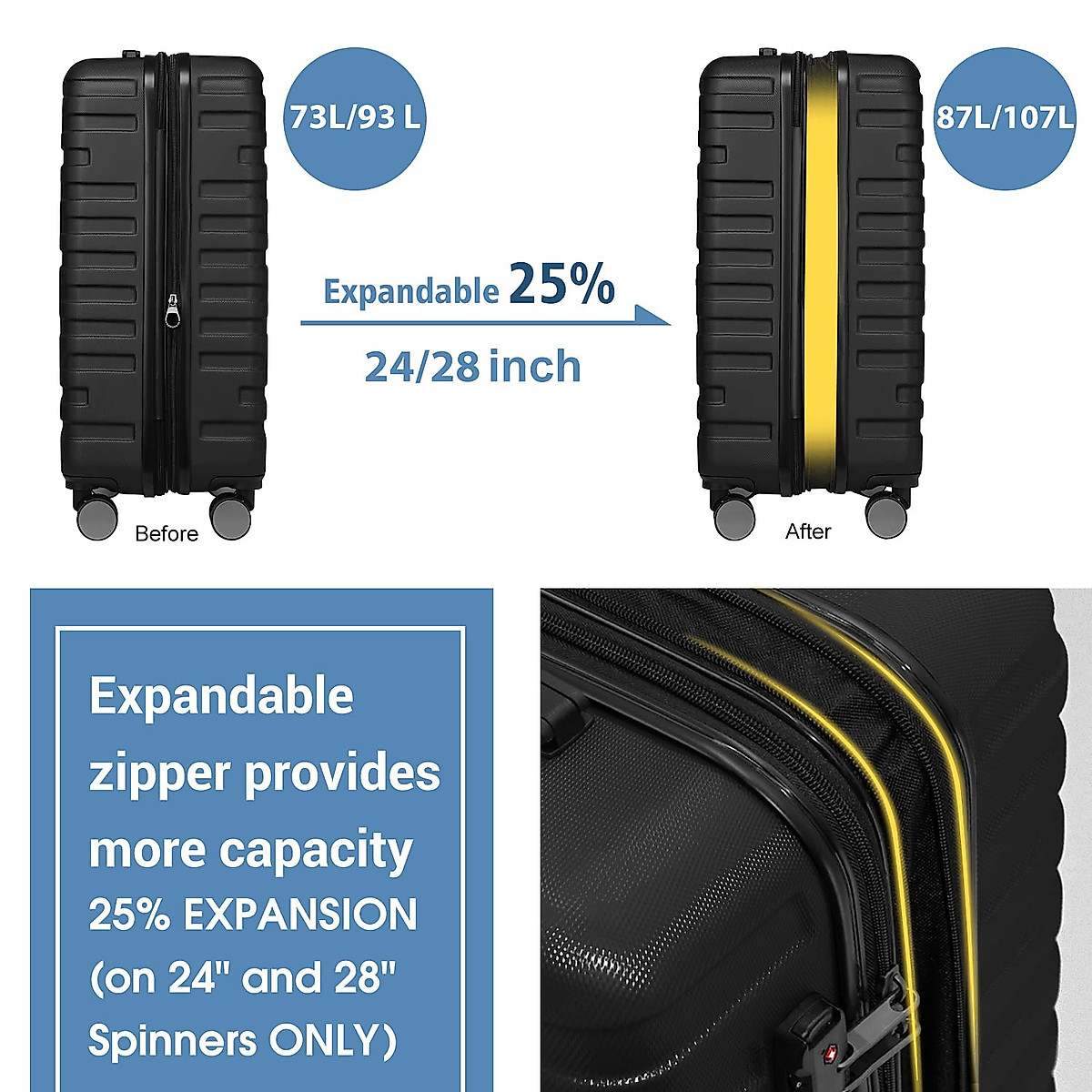 LARVENDER Luggage Sets for Women 5 Piece Hardside Expandable Suitcases with Wheels TSA Lock, Lightweight Travel Carry On Suitcase Set with Cosmetic Case, Black Brown