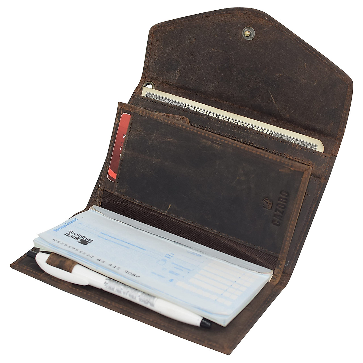 RFID Blocking Vintage Leather Women's Slim Flap Wallet Clutch Organizer (Brown)