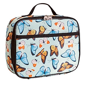 Fenrici Kids Backpack and Lunchbox Bundle for Girls, Boys, Teens (Green Butterfly)