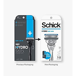 Schick, Hydro Dry Skin Men's 5-Blade Razor Handle + 2 Refill Razor Blades Kit, 1 Count