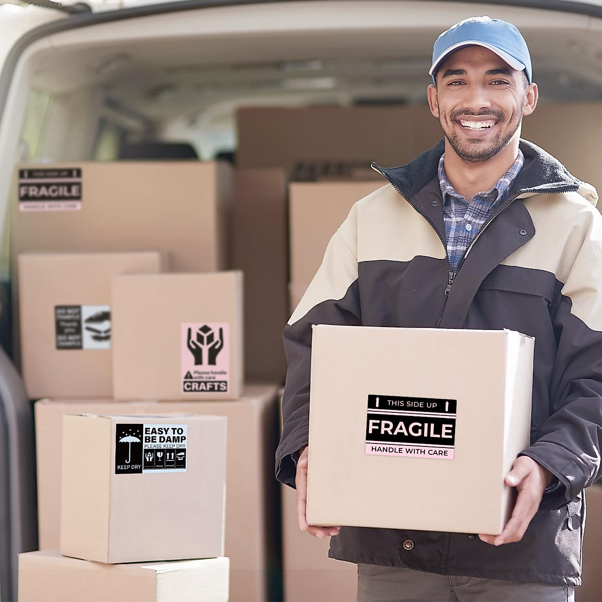 MUNBYN 4"x6" Pink Direct Thermal Shipping Labels, Commercial Grade Permanent Adhesive Fanfold Mailing Postage Label Paper for Thermal Printers and Packages, 500 Sheets per Stack