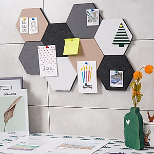 Afumazi 8Pcs Hexagon Felt Cork Board Tiles Self Adhesive Bulletin Board, Pin Board for Wall Decor Memos Photos Display (Set C)