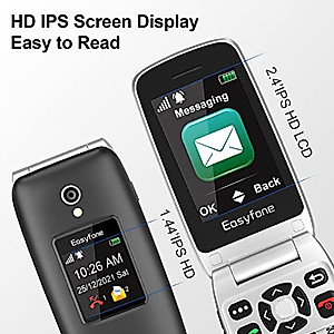 Easyfone Prime-A1 Pro 4G Big Button Flip Cell Phone for Seniors | Easy-to-Use | Clear Sound | SOS Button w/GPS | SIM Card & Flexible Plans | Convenient Charging Dock (Black)