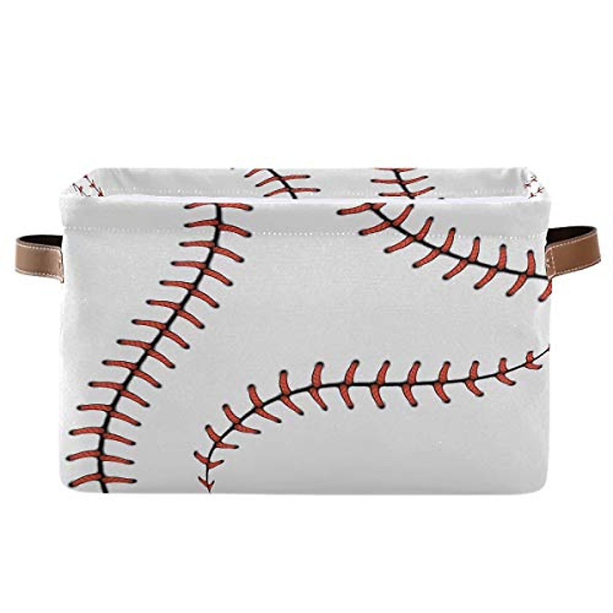 Baseball Stitches Laces Storage Basket Bin Ball Softball Large Fabric Toys Storage Cube Box with Handles Collapsible Closet Shelf Cloth Organizer Basket for Nursery Bedroom