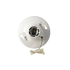 Leviton R50-08827-CW4 1-Piece Top Wired Lamp Holder with Pull Chain, 660 W, Incandescent/Fluorescent/CFL, Medium,White