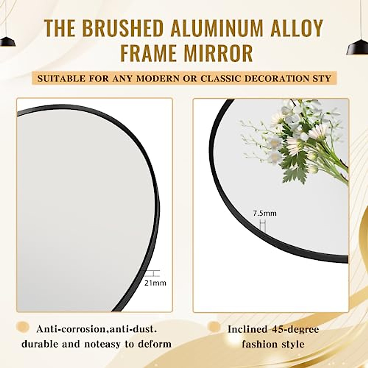 ABSWHLM Arched Full Length Mirror 63"x18" Aluminum Alloy Frame Floor Mirror for Living Room, Bedroom Hanging Standing or Leaning Wall-Mounted, Black