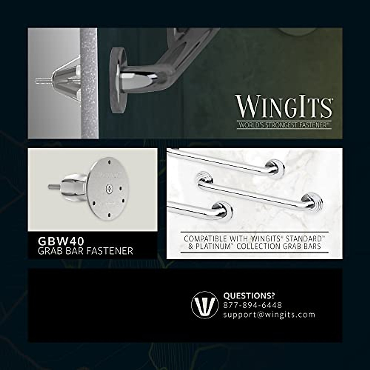 WingIts WGB5SS12 STANDARD Grab Bar, Concealed Mount, Satin Stainless Steel, 12-Inch Length by 1.25-Inch Diameter