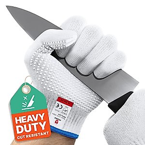 NoCry Heavy Duty Cut Resistant Work Gloves — Durable Cut Resistant Gloves with Grip Dots, Level 5 Cutting Gloves for Chefs, Perfect Wood Carving Gloves, Anti Cut Gloves for Glass Handling, Chef Gloves