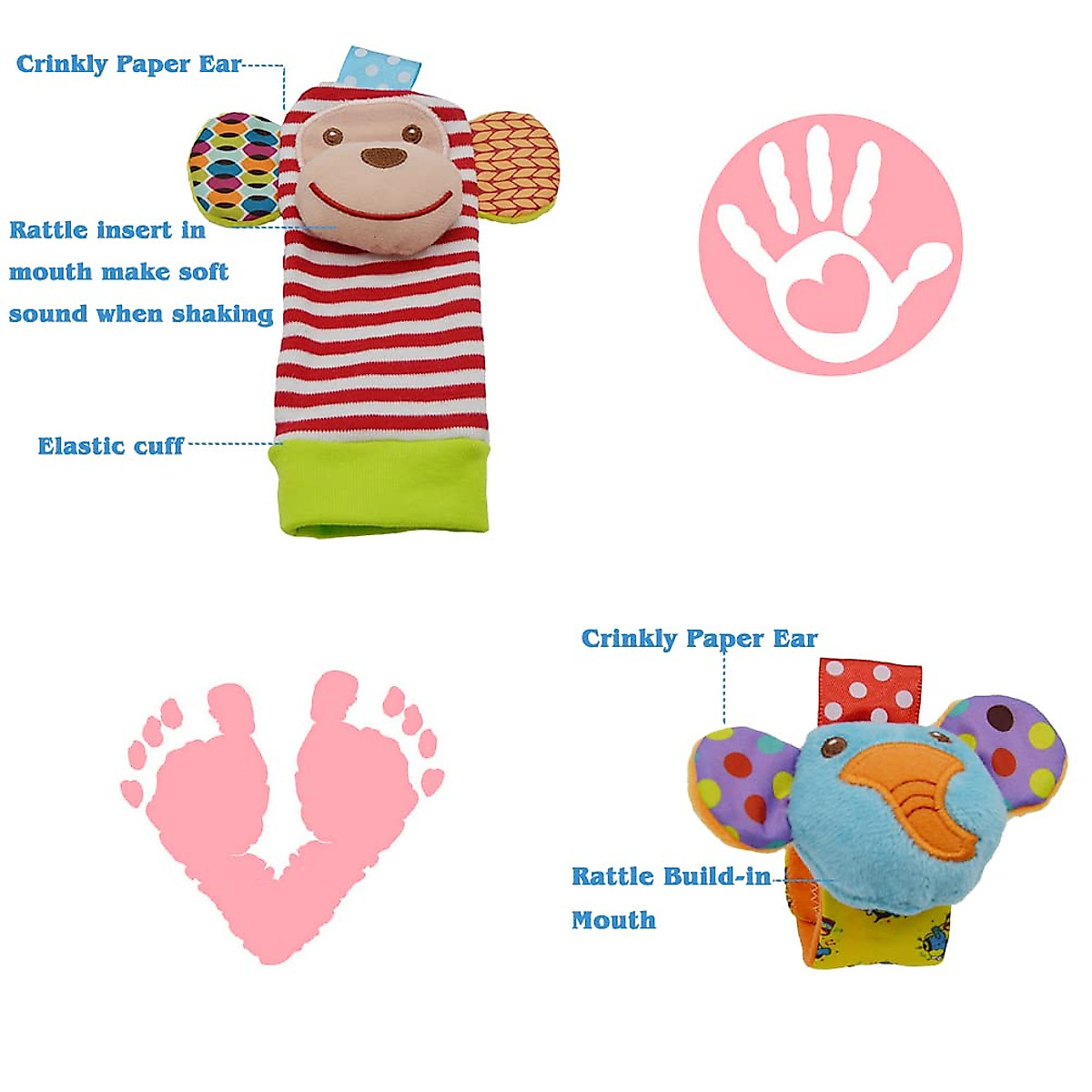 Baby Wrist Rattle Foot Finder Socks Set for Babies 0-3-6-12 Months, Infant Toys for Newborn Boys and Girls 0-6-9-12 Months, Sensory Learning Toy for Shower Gifts