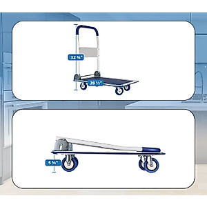 Folding Hand Truck Dolly Cart Heavy Duty with 4 Wheels 360 Degree Swivel Platform Truck for Loading Storage and Moving 330lbs