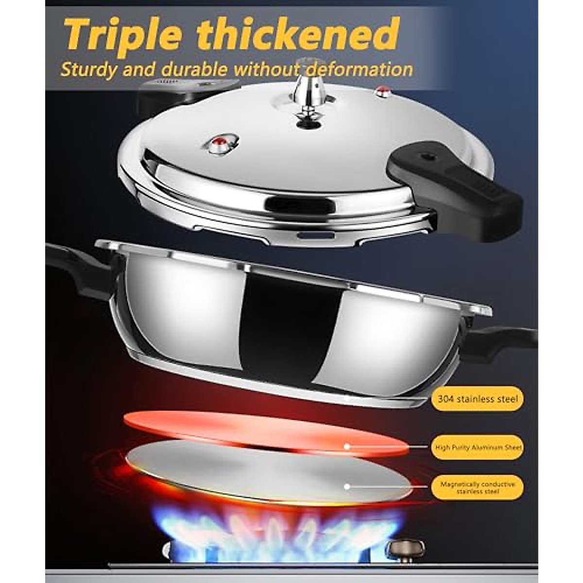 Vbestlife Pressure Cooker, 1.8L Dual Handle 80 KPA 304Stainless Steel Mini Pressure Cooker with Auto Pressure Detection, Kitchen Pressure Cooker for All Hob Types