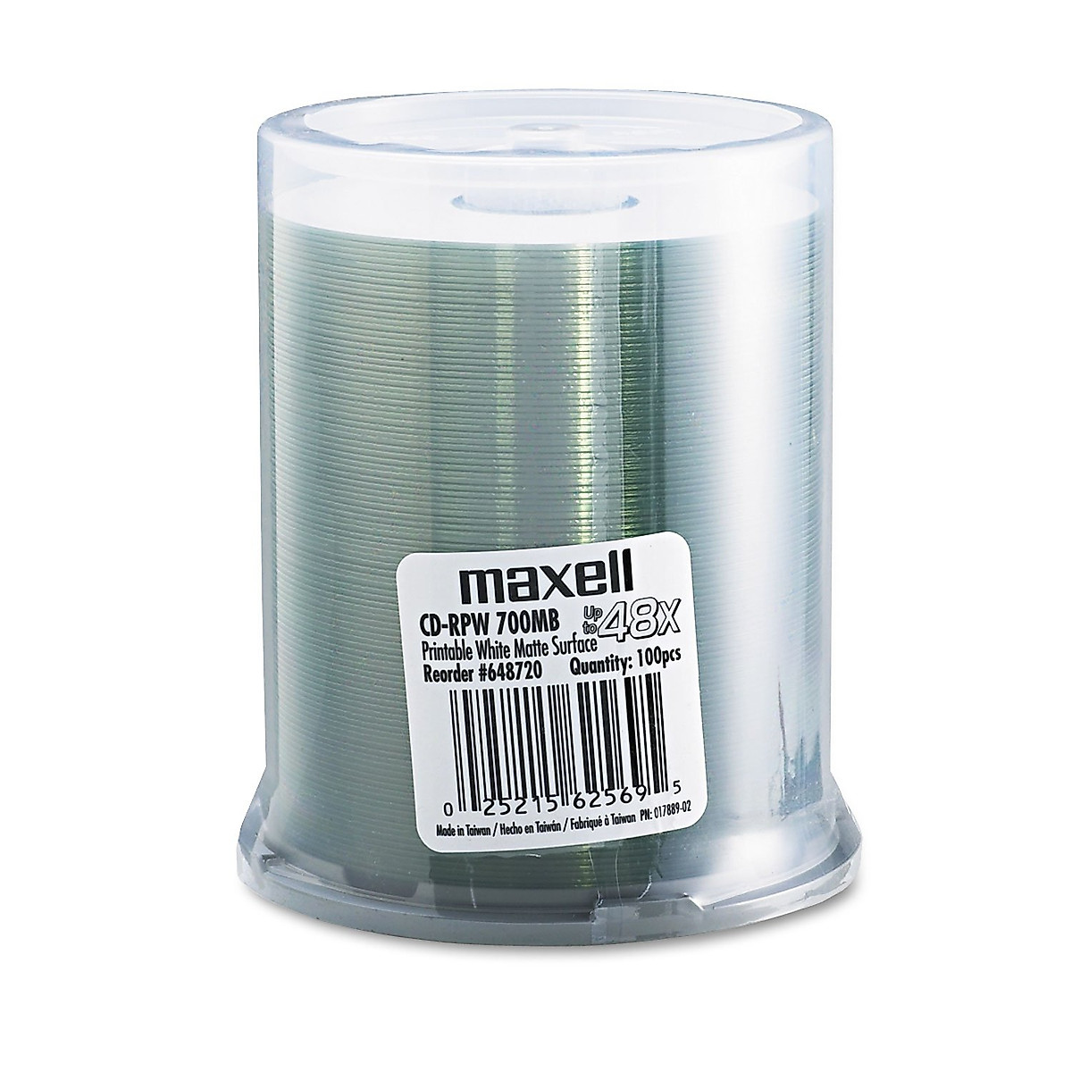 Maxell CD-R Discs 700MB/80 min 48x Spindle Printable Matte White 100/Pack MAX648720