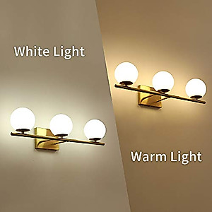 YHTlaeh New Bathroom Vanity Light 3 Lights Fixtures Brushed Brass Milk White Globe Glass Shade Modern Wall Bar Sconce Over Mirror (Exclude G9 Bulb)