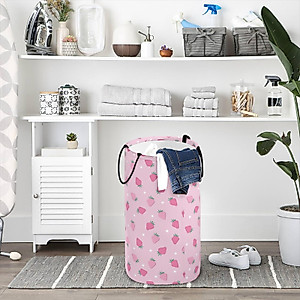 Cute Strawberry Pink Laundry Basket with Handle 86L Laundry Hamper Collapsible Toys Storage Basket Toys Room Storage Basket