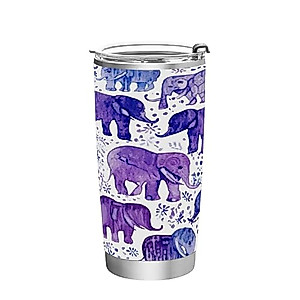 Wassud Violet Elephants 20 oz Tumbler with Lid and Straw Stainless Steel Double Wall Vacuum Tumblers Insulated Travel Coffee Mug for Cold and Hot Drinks