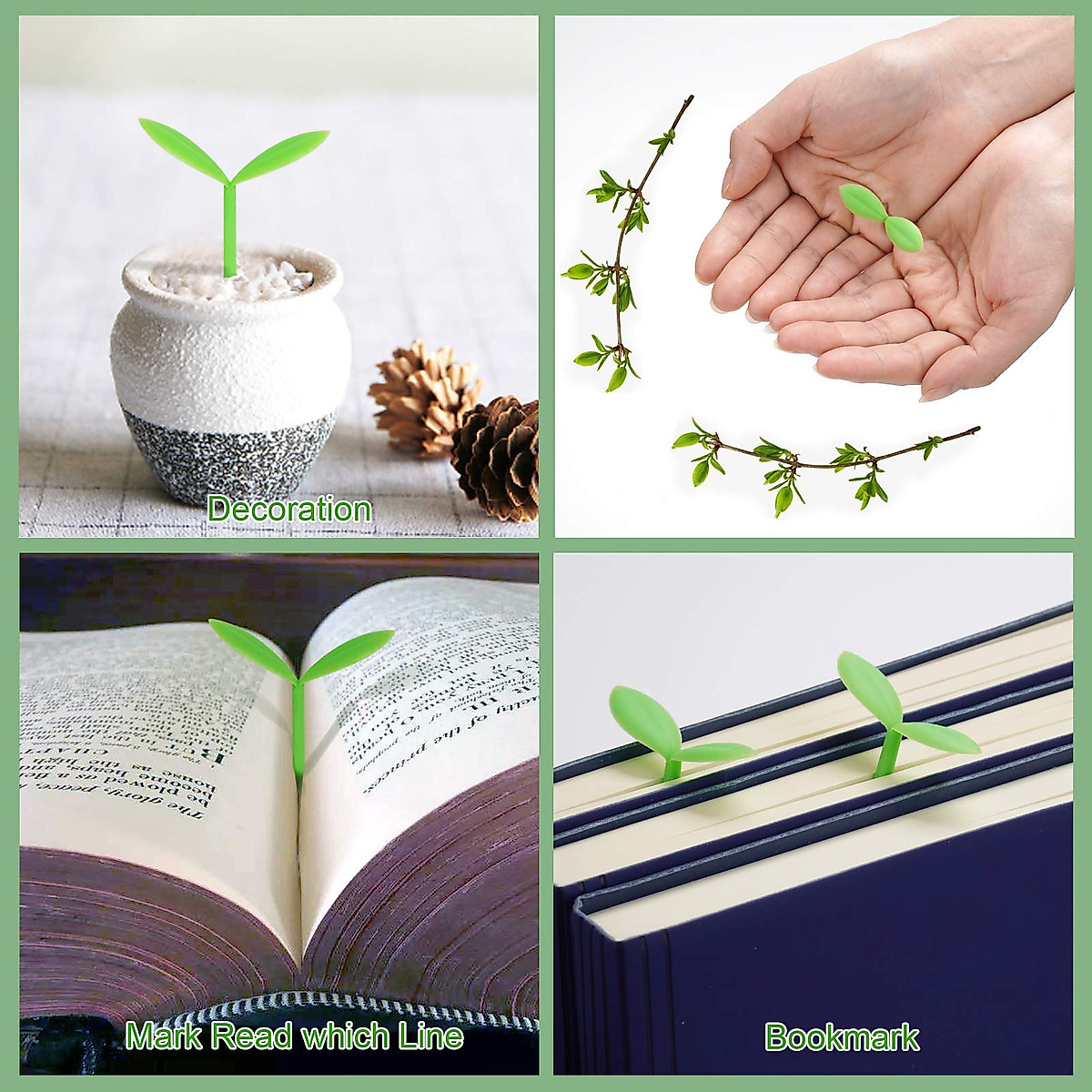 Sprout Little Green Bookmarks Silicone Grass Buds Creative Green Bookmarks, Gifts for Book Lovers Reading, Set of 8