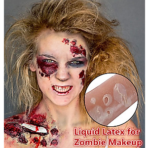 Go Ho Liquid Latex SFX Makeup(1 oz),Halloween Monster Zombie Makeup,Quick Drying Multi-Purpose Liquid Face Paint for Scar Wound Peeling Skin Wrinkles Stipples Burns Blisters,Light Flesh