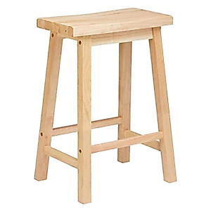 PJ Wood 24 Inch High Easy to Maintain Single A Frame Classic Bar Stool Saddle-Seat with Built in Bars as Footrests, Natural Wood