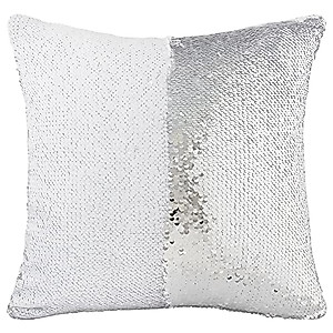 Play Tailor Sequin Pillow Cover Cushion Covers 16x16in Flip Sequins Decorative Throw Pillow Case, Silver and White